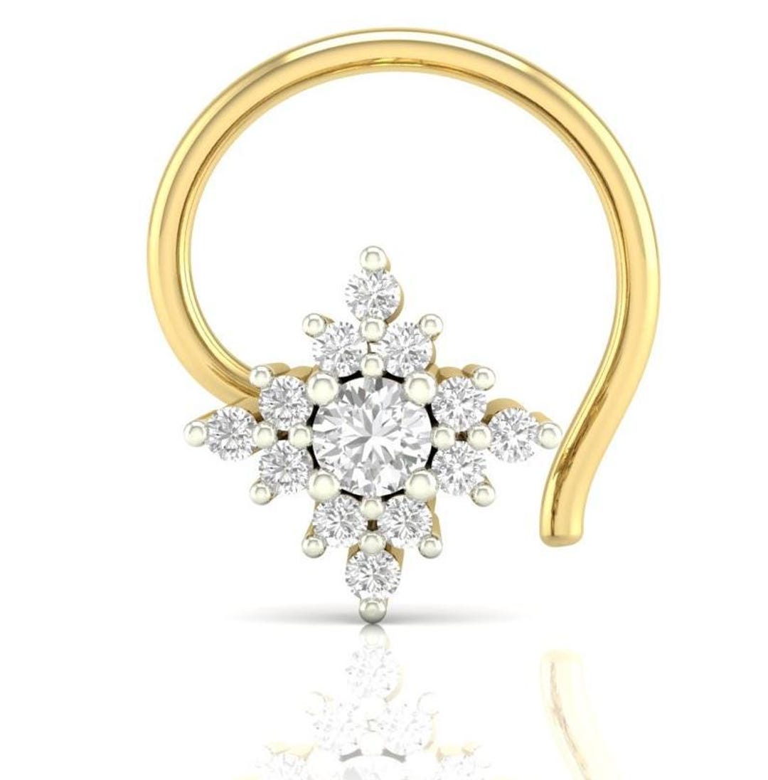 18K Real Diamond Gold C - Wire Nose Pin /diamond Nose Piercing ...