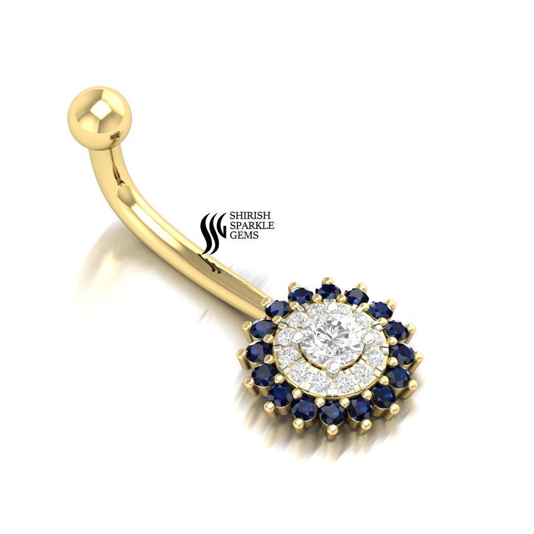 Natural Diamond Belly Button / Sapphire Solid Gold Belly Ring / Gold ...