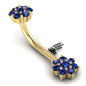 White Gold Blue Sapphire Belly Button Ring Rook Piercing Genuine ...