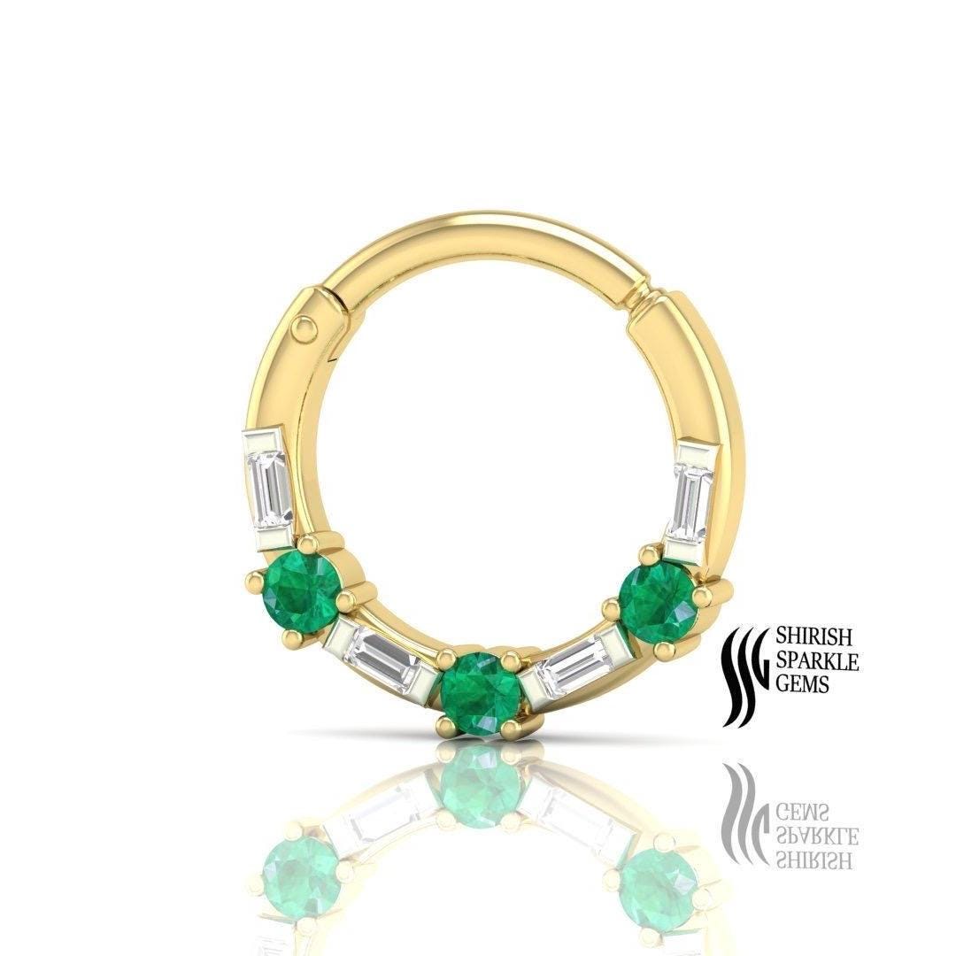14K Emerald Septum Upper Helix Nose Ring Ear Piercing Hoop Gold ...