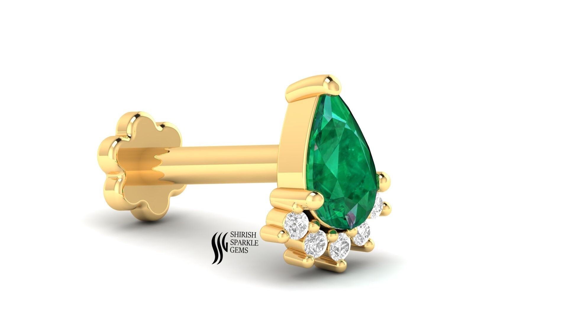 18k Emerald Nose Piercing, Emerald Helix Emerald Nose Stud, Emerald Ear ...