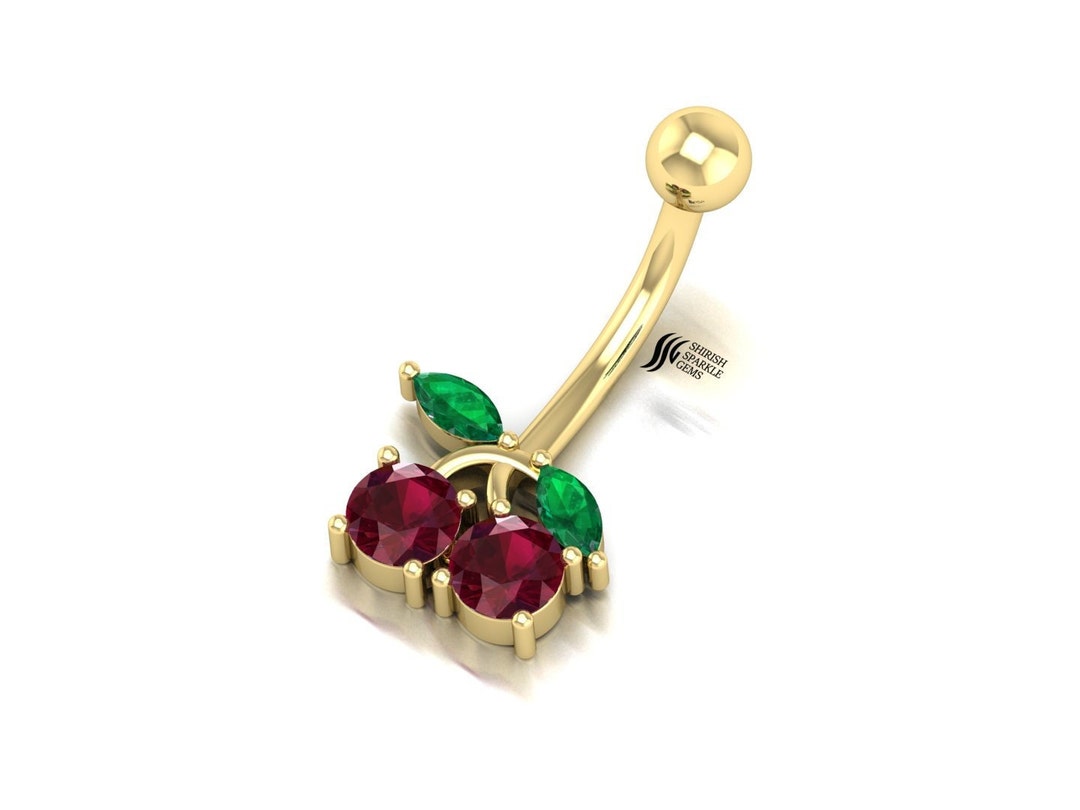 Ruby Belly Button Navel Piercing Rook Strawberry Shape Gold Navel ...
