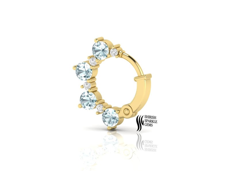 Aquamarine Diamond Nose Ring, Helix Daith Ear Piercing Hoop - Etsy UK