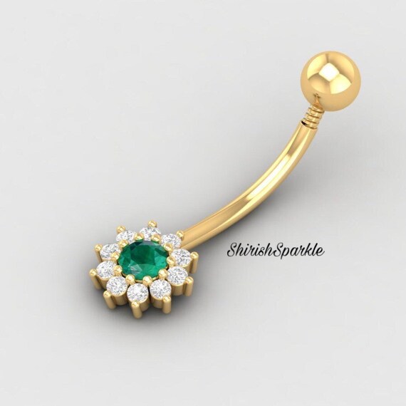 Real Diamond Belly Button Ring Solid Gold Belly Button Piercing Belly Piercing Sapphire Belly Bar Gold Diamond Belly Bar Emerald Belly Bar Etsy
