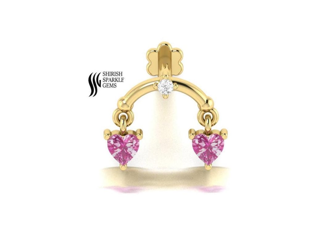 Natural Pink Sapphire Diamond Ear Pin | 14k/18k Gold Heart Shape ...