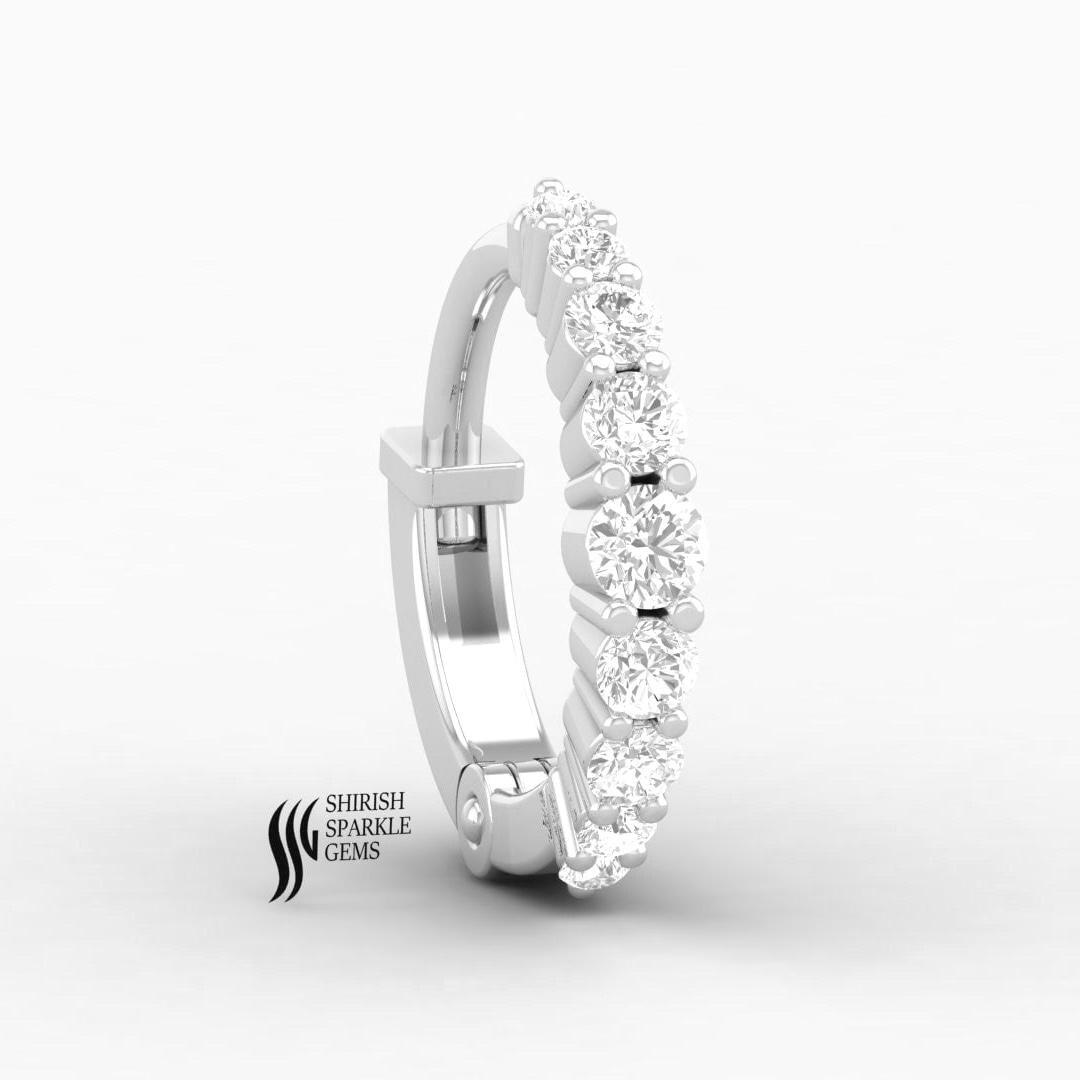 18kt White Gold Natural Diamond Nose Ring Genuine Diamond Nose Pin Real ...