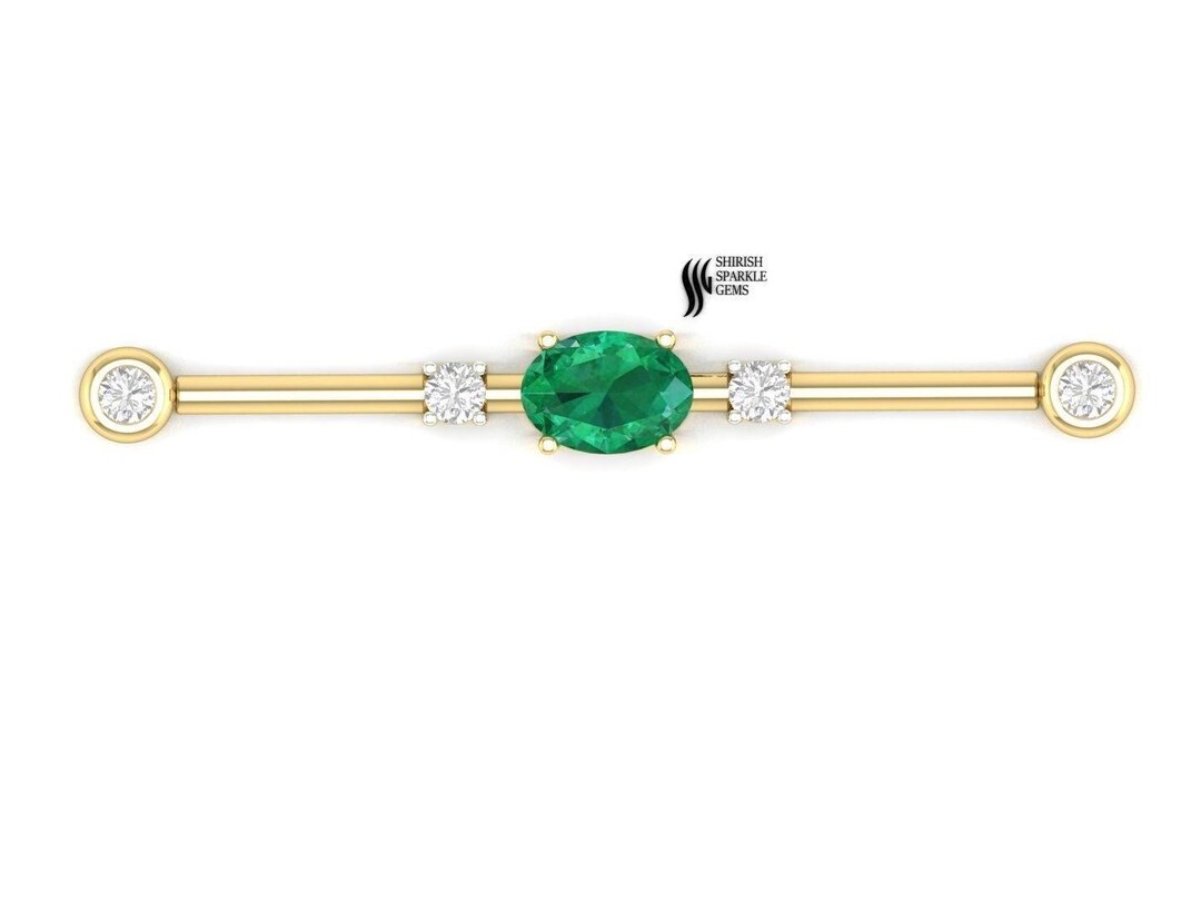 Solid Gold Industrial Barbell / Emerald Straight Barbell / Diamond ...