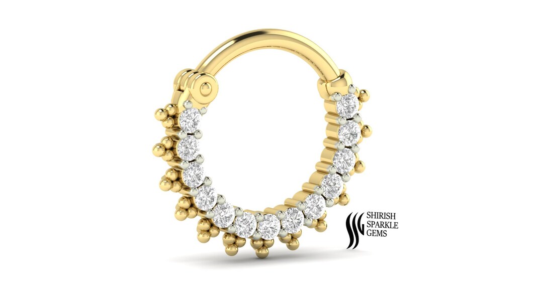 14k Gold Genuine Diamond in Solid Gold Nose Hoop, Hugger Nose Ring ...