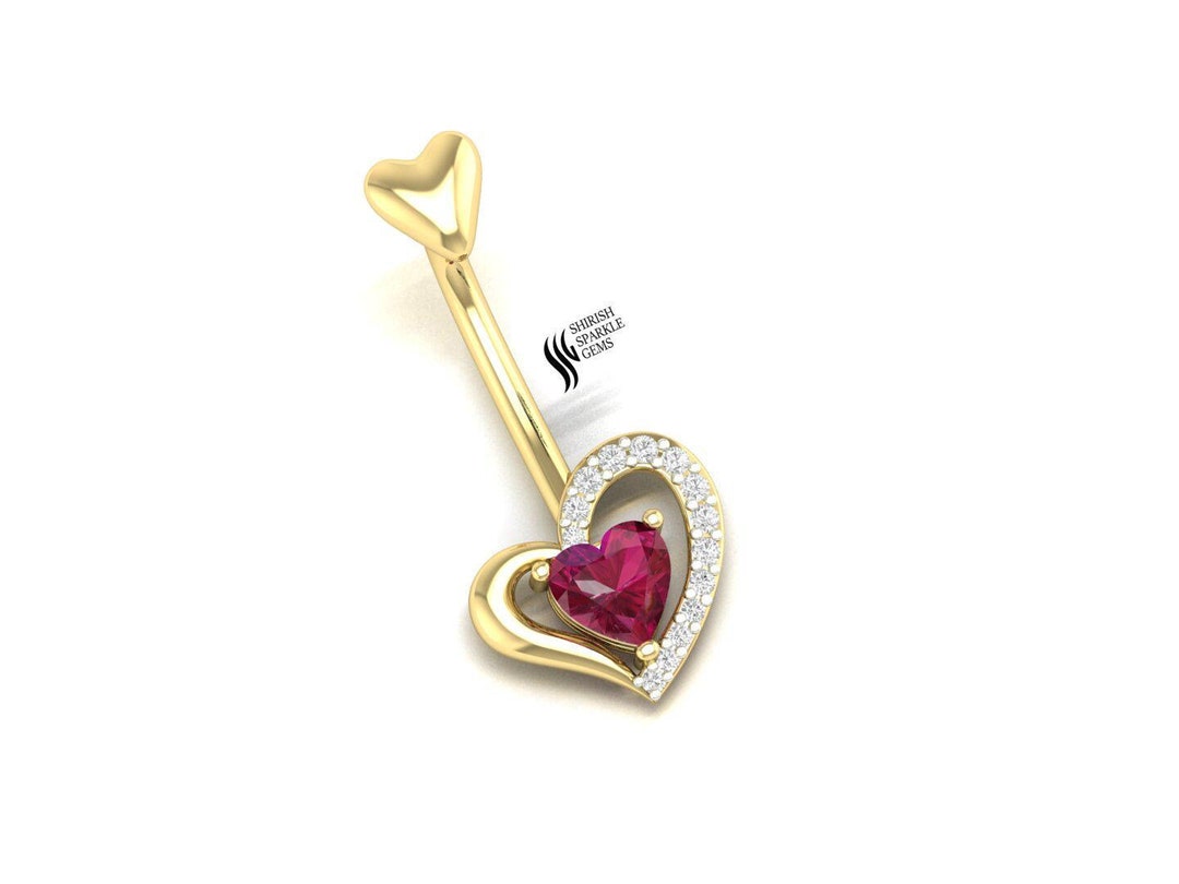 Ruby Diamond 14k Gold Heart Belly Button Ring - Navel Piercing - Etsy