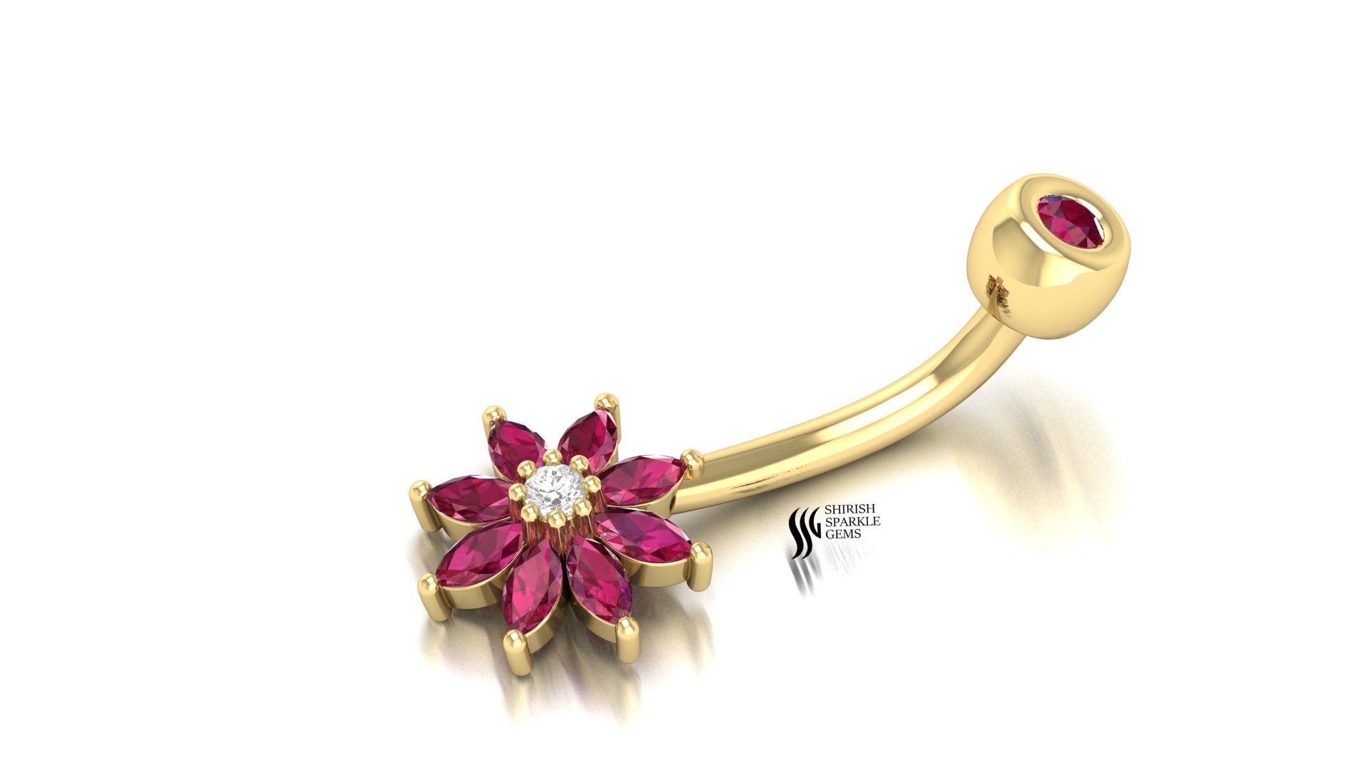 Ruby Navel Piercing Ruby Belly Piercing Diamond Belly Post - Etsy