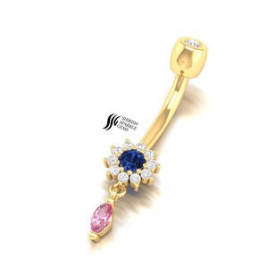 Diamond Navel Piercing Bellybutton Real Sapphire Bellybutton Navel ...