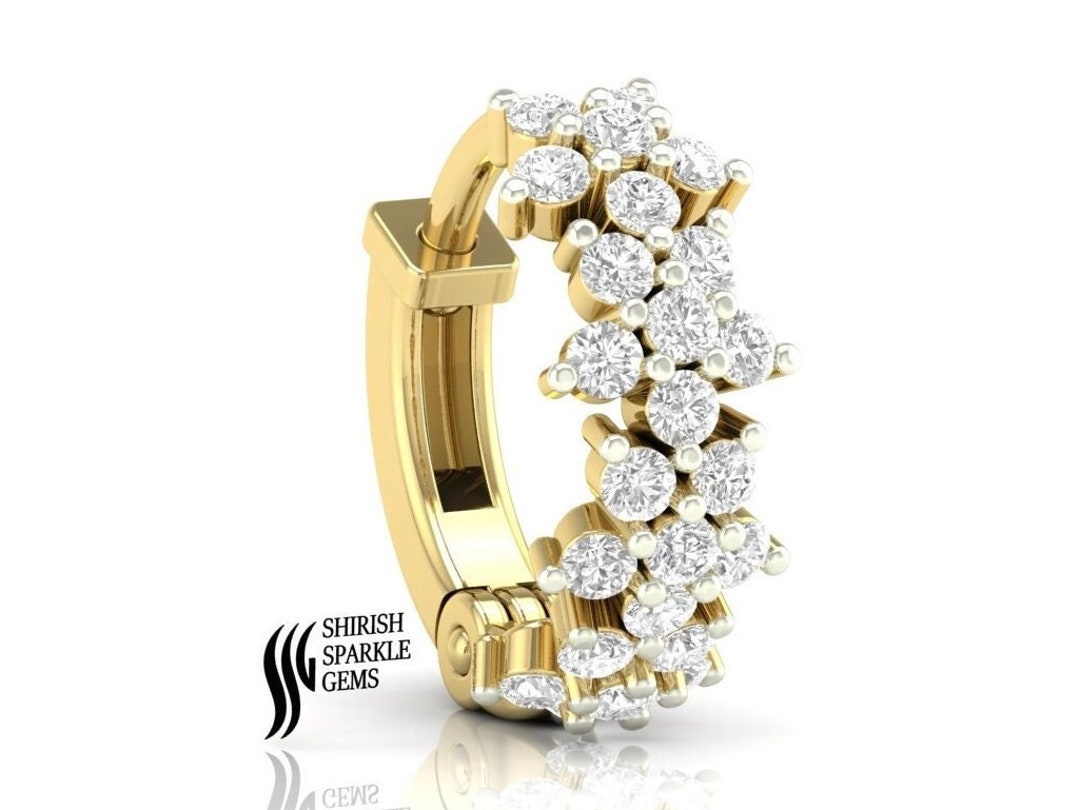 Solid Gold Diamond Nose Ring Hoop Genuine Diamond Helix Hoop Conch ...
