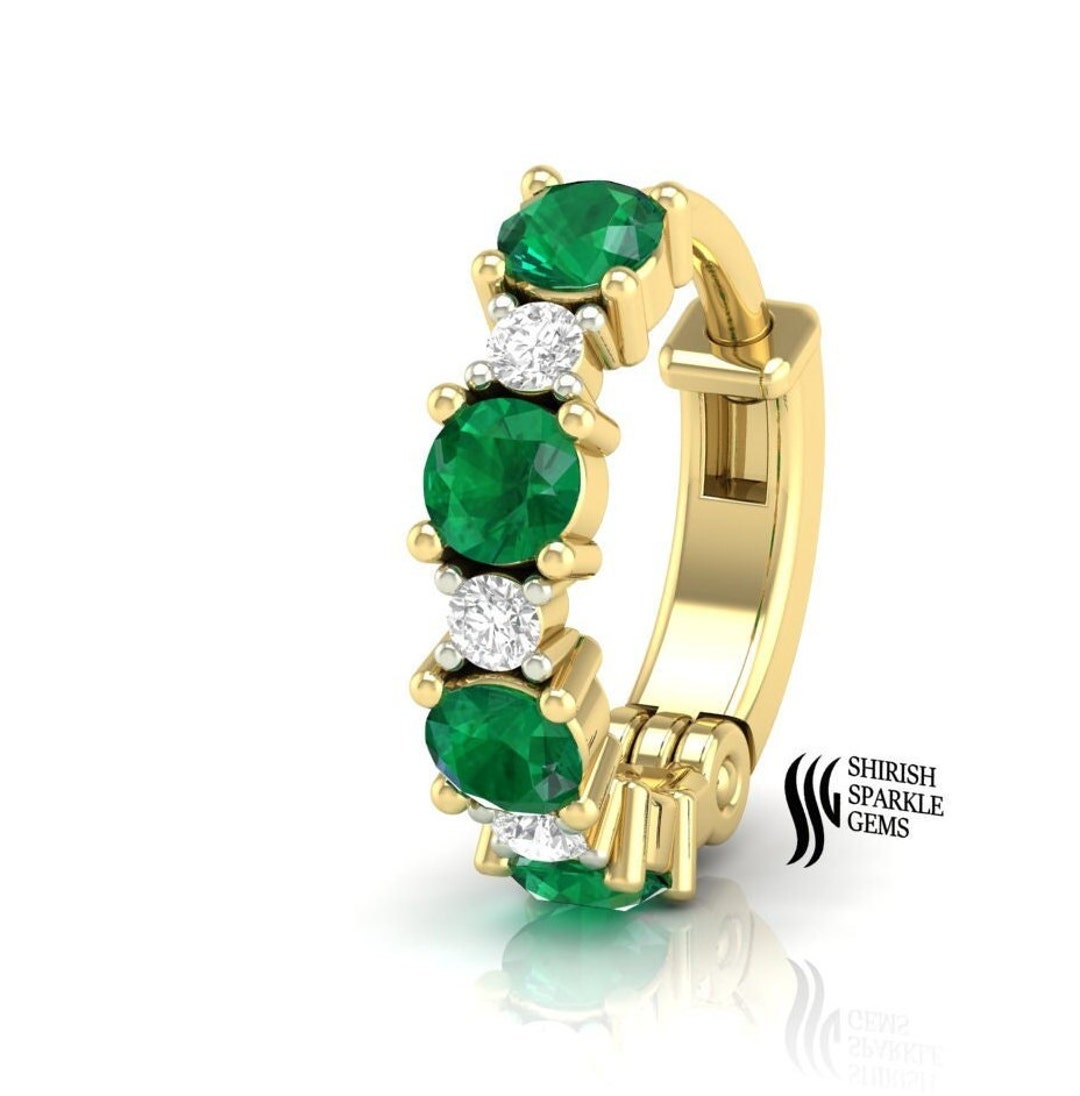 Green Emerald Diamond Septum Gold Nose Ring 8mm Unisex Cartilage Helix ...