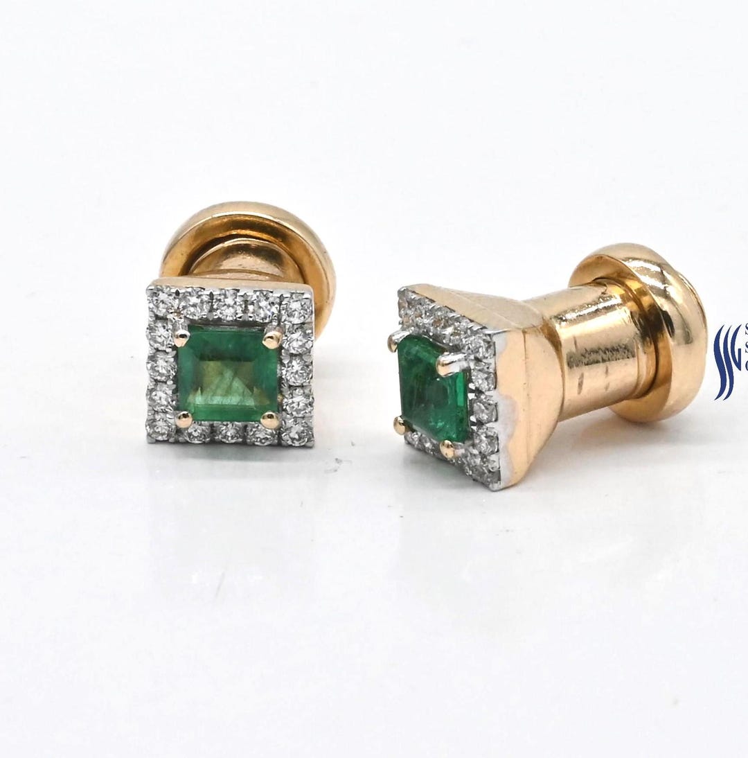 Diamond Solid Gold Ear Tunnel Ear Gauges Natural Emerald Ear Tunnel ...