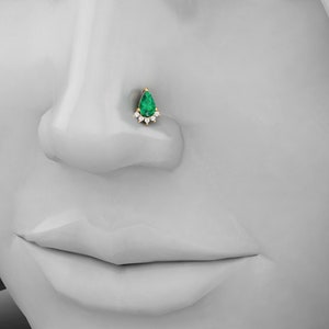 18k Emerald Nose Piercing, Emerald Helix Emerald Nose Stud, Emerald Ear ...