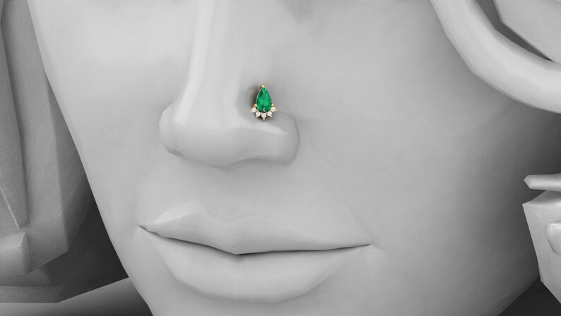 18k Emerald Nose Piercing, Emerald Helix Emerald Nose Stud, Emerald Ear ...