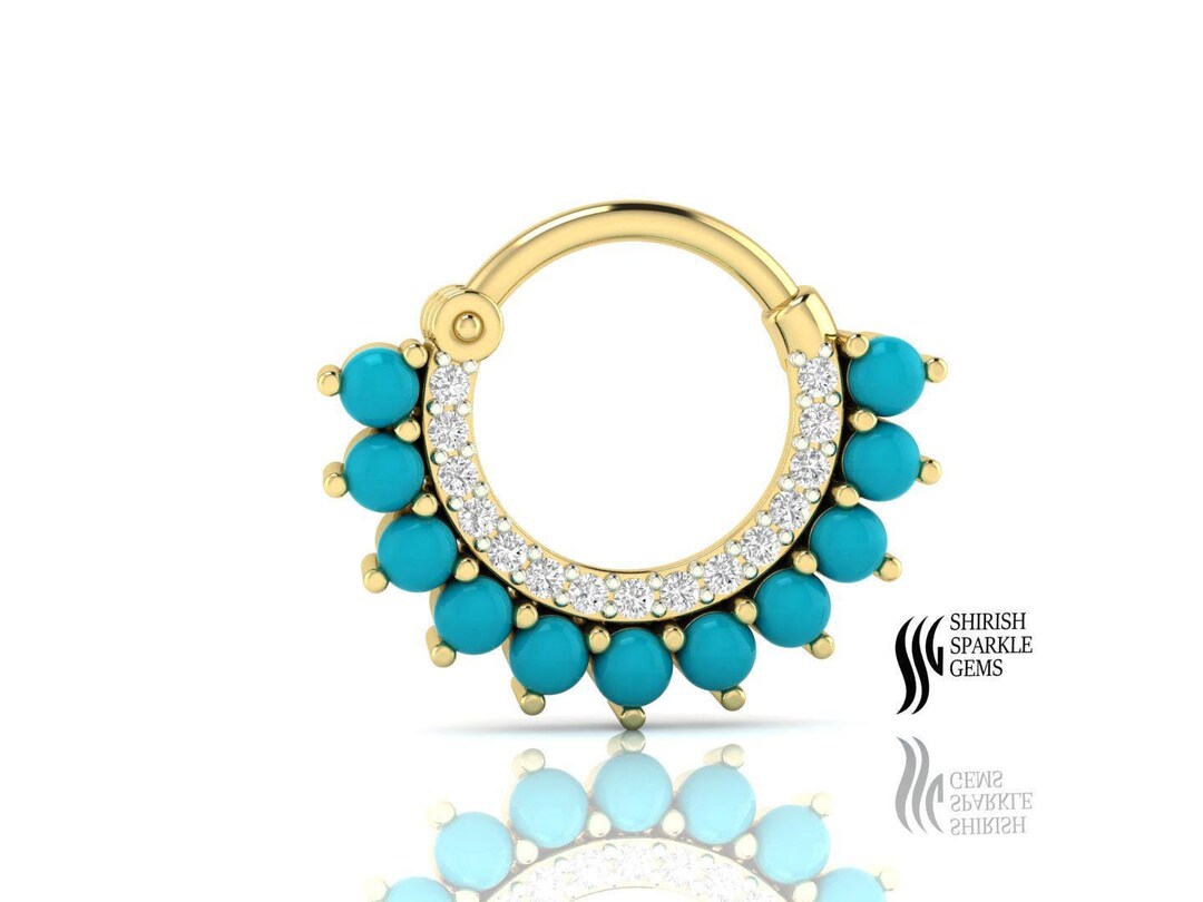 Turquoise Diamond Septum Nose Ring, Turquoise Hoop Turquoise Piercing ...