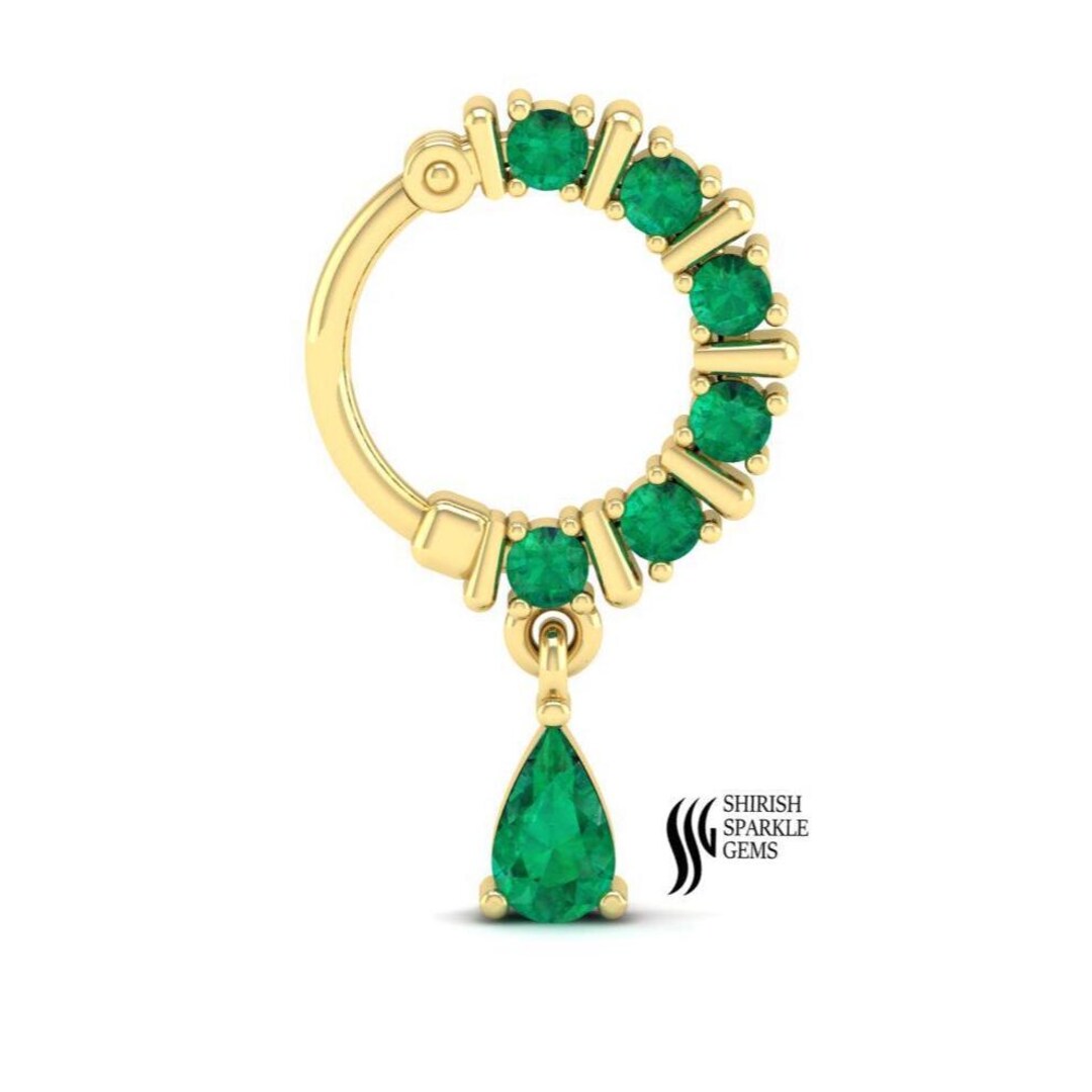 Emerald Nose Ring Hoop | Gold Ear Conch Cartilage Daith Huggie Hoop | Emerald Ear Hoop Clicker ...