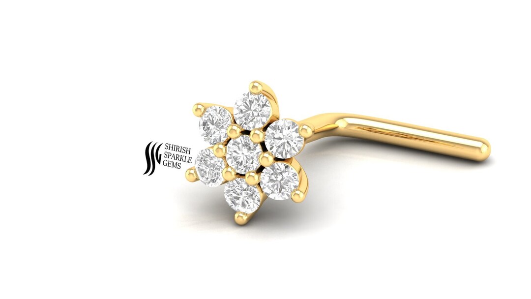 18K GOLD L SHAPE PIERCING, Diamond Helix Cartilage Conch Snug Piercing ...