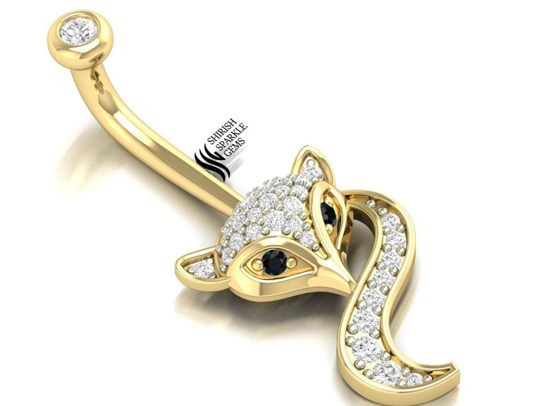 Gold Diamond Belly Button Ring Diamond Navel Ring Diamond Rook Piercing ...