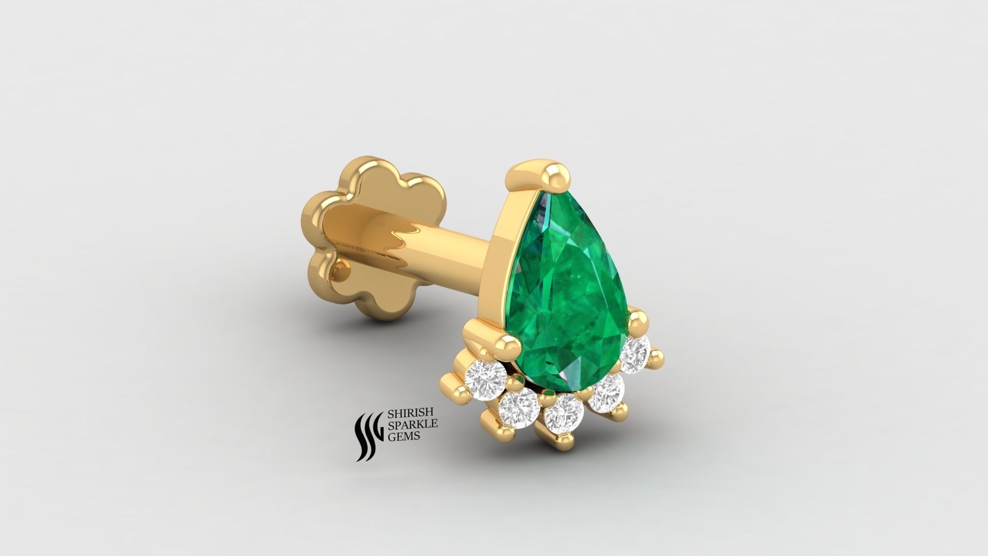 18k Emerald Nose Piercing, Emerald Helix Emerald Nose Stud, Emerald Ear ...