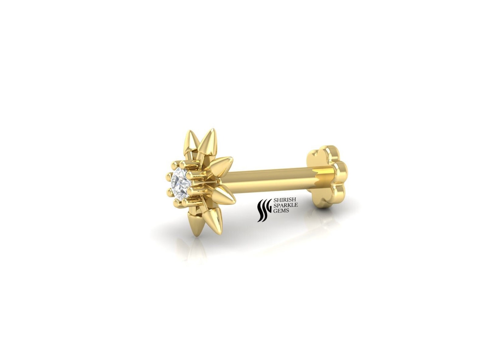 Natural Diamond Nose Post / Diamond Nose Piercing Internally Threaded ...