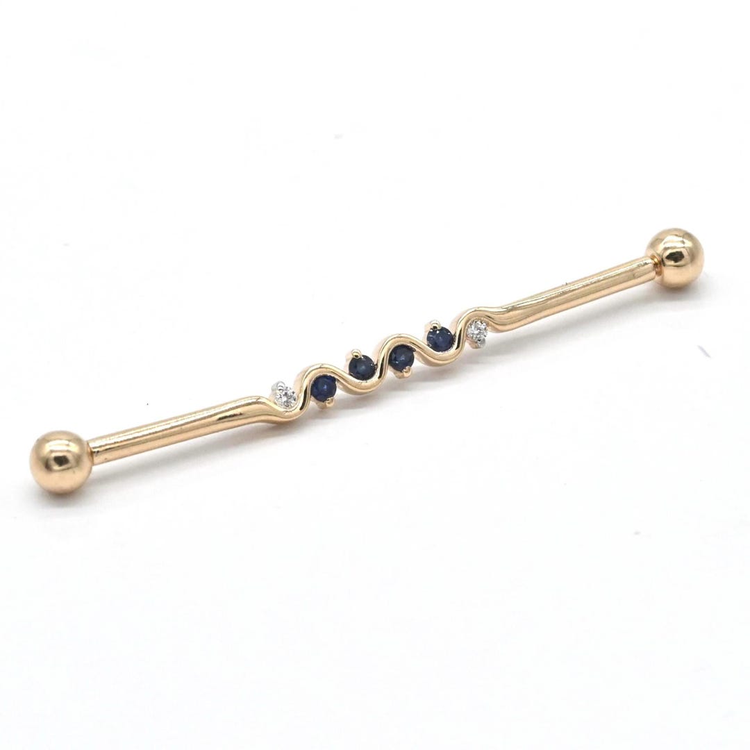 Ready to Ship Diamond Industrial / Diamond Blue Sapphire Straight Barbell / Diamond Straight ...