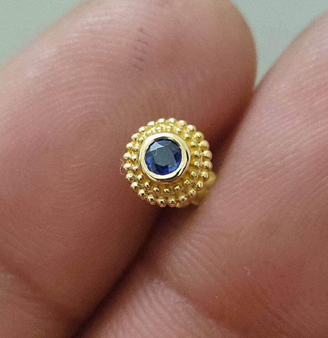 18k Gold Nose Pin With Natural Blue Sapphire, Original Blue Sapphire ...