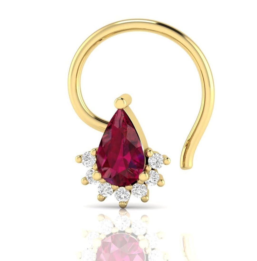 Natural Ruby Diamond C Wire Nose Pin / Ruby Diamond L Wire Nose Ear ...