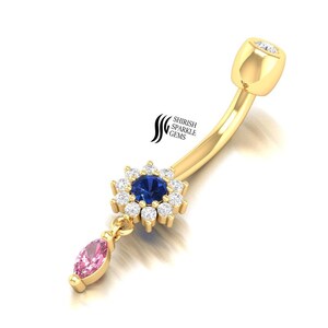 Diamond Navel Piercing Bellybutton Real Sapphire Bellybutton Navel ...