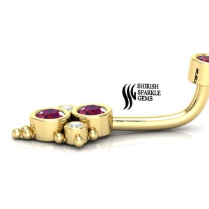 Ruby Diamond Belly Button Navel Piercing Diamond Rook Piercing Gold ...