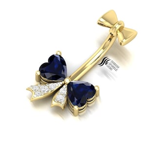 Blue Sapphire Belly Button / Gold Navel Piercing / Diamond Gold Navel ...