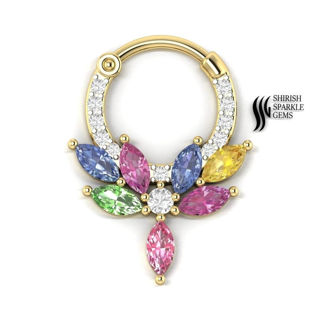 Rainbow Sapphire Septum Nose Ring Diamond Nose Ring Hoop Piercing ...