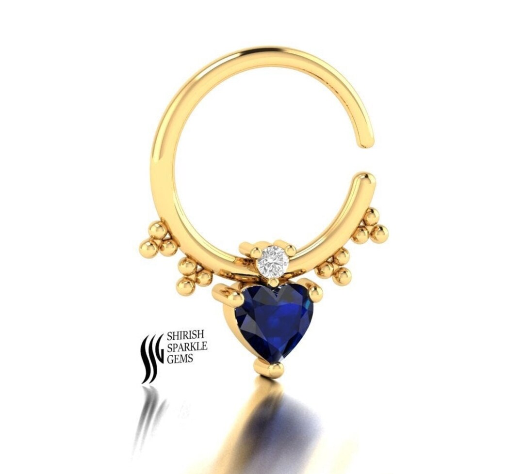 Diamond Septum Nose Piercing Blue Sapphire Diamond Septum Hoop Mens ...