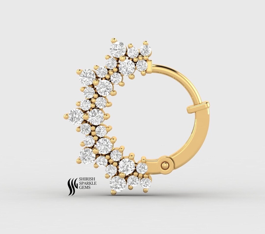 9mm Inner Natural Diamond Hoop Nose Ring 14k Gold Nose Ring Diamond ...