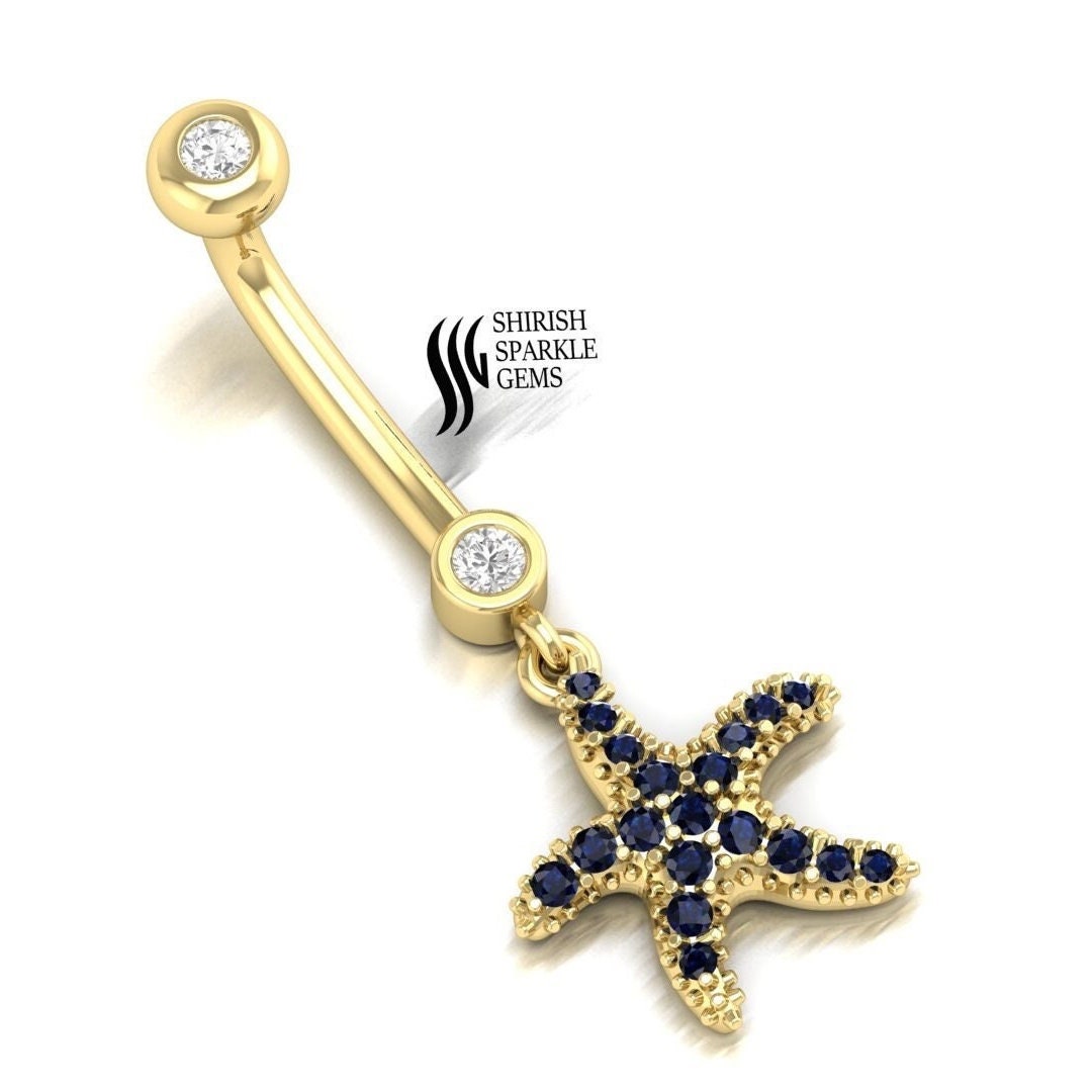 Blue Sapphire Navel Piercing Rook Piercing Gold Navel Piercing Belly ...