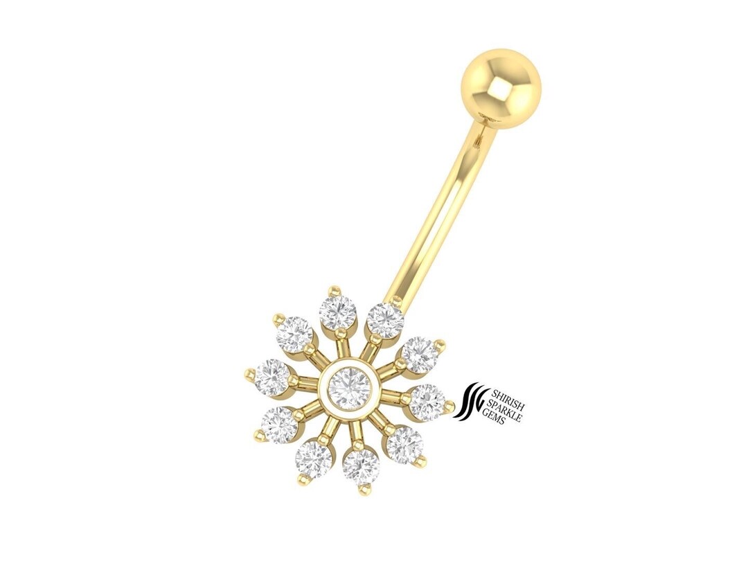 Diamond Belly Button Rook Piercing Navel Post Solid Gold Diamond Belly ...