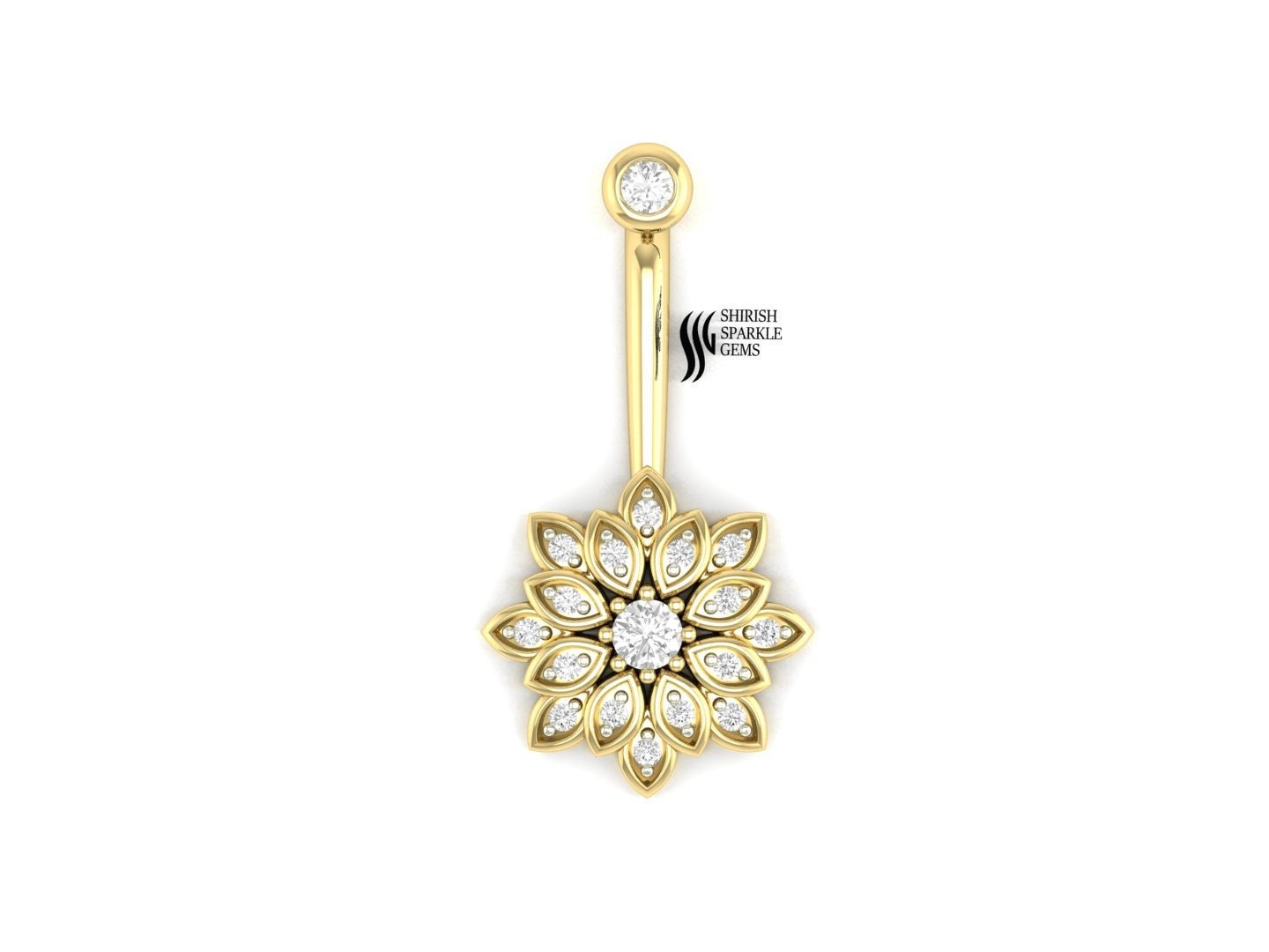 14k Diamond Belly Button Ring Rook Piercing Genuine Diamond Gold Navel ...