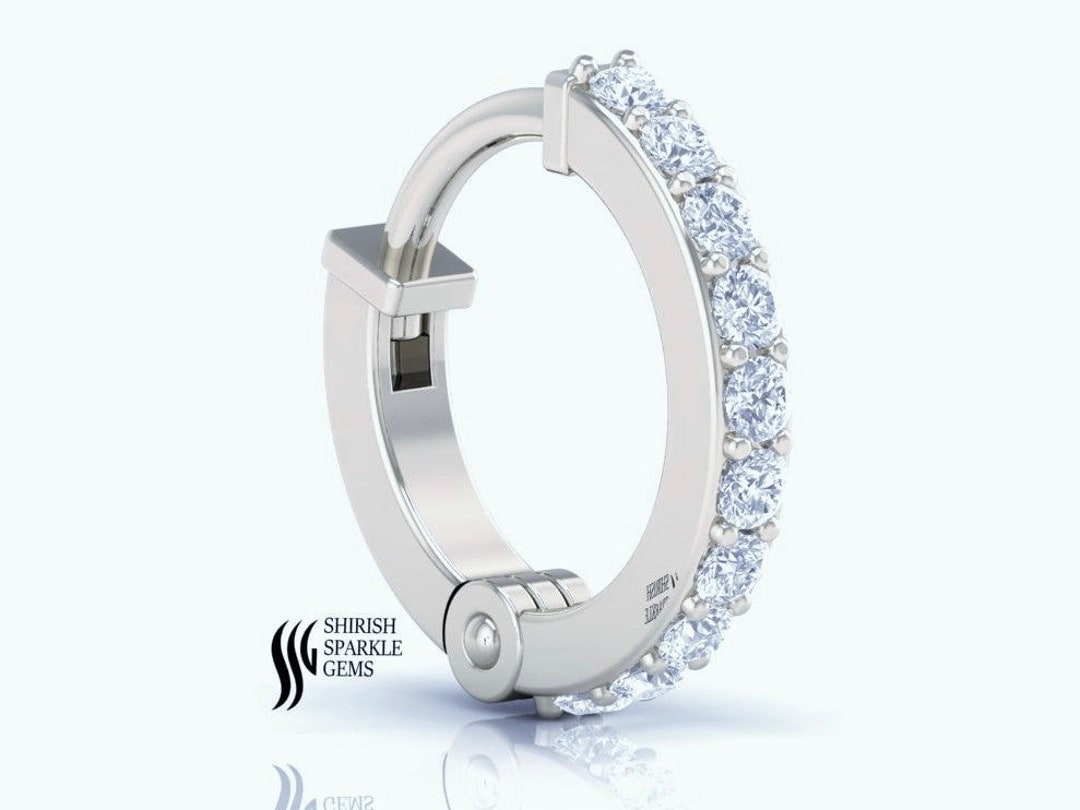 Natural Diamond Nose Ring Hoop 18k White Gold Genuine Diamond Nose Hoop ...
