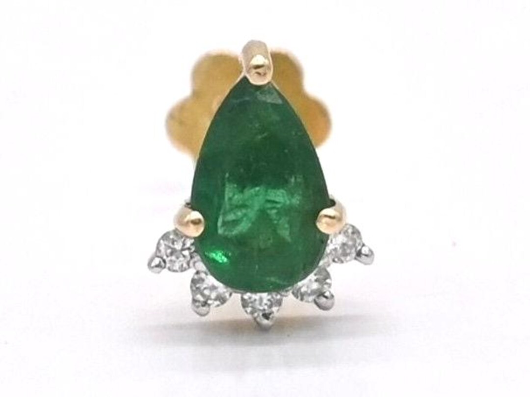 Natural Emerald Natural Diamond Nose Pin Post Genuine Emerald Diamond ...