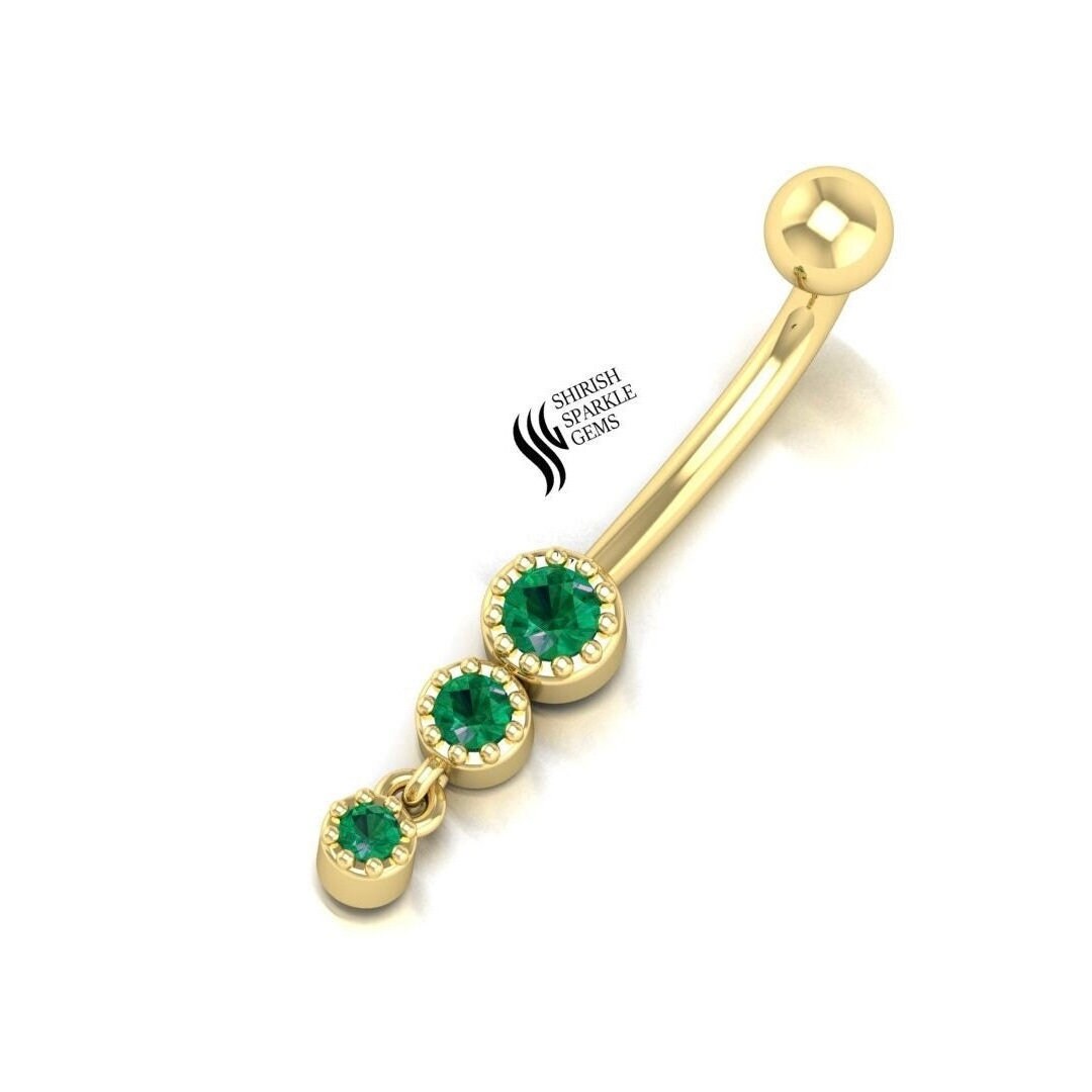 Emerald Navel Piercing Bellybutton Piercing Ring Genuine Emerald Solid ...