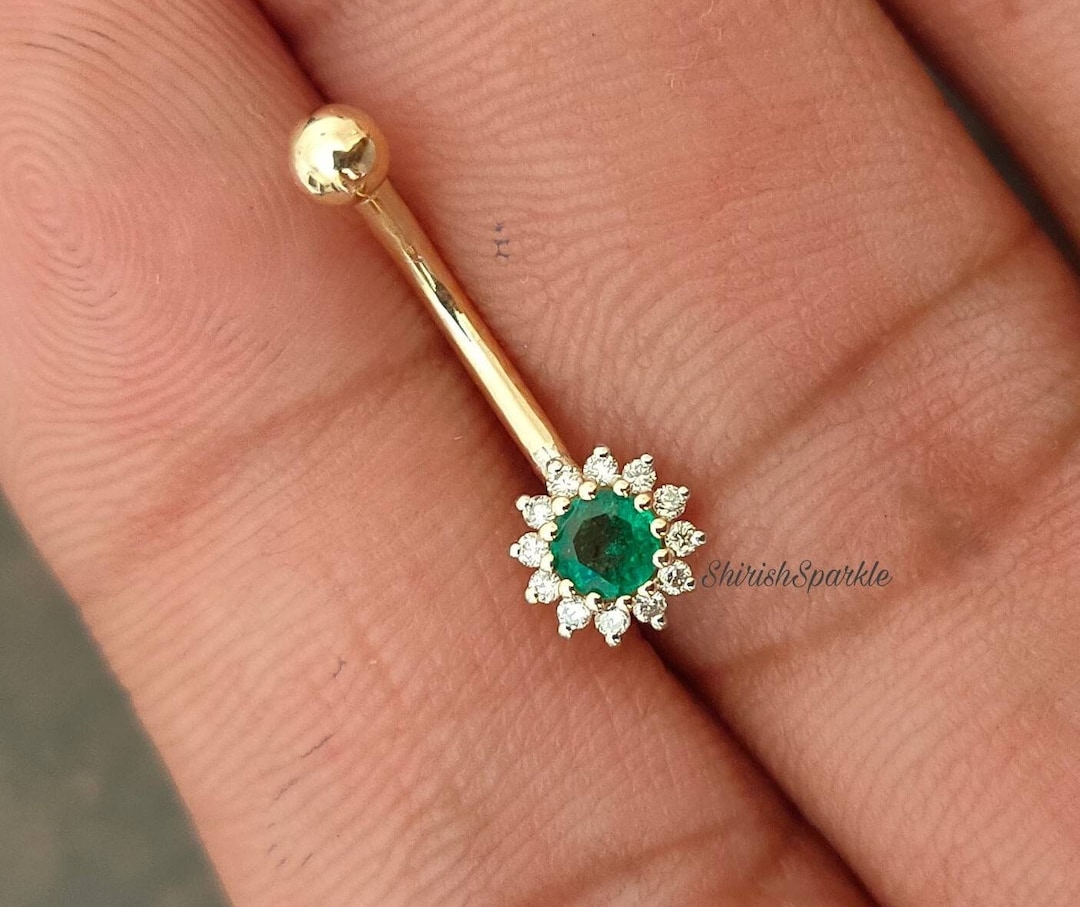 Emerald Navel Piercing Emerald Belly Piercing Diamond Belly Post Navel ...
