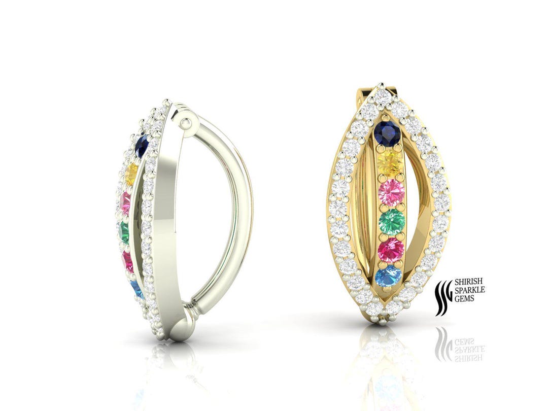 Sapphire Belly Ring / Bally Button Hoop Piercing / Multi Sapphire Solid ...