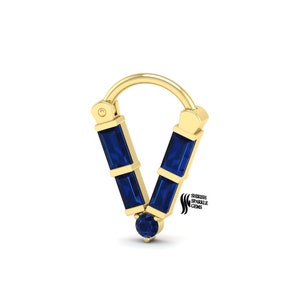 V Shape Blue Sapphire Septum Nose Piercing Ear Piercing Helix Hoop ...