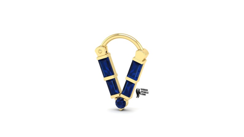 V Shape Blue Sapphire Septum Nose Piercing Ear Piercing Helix Hoop ...
