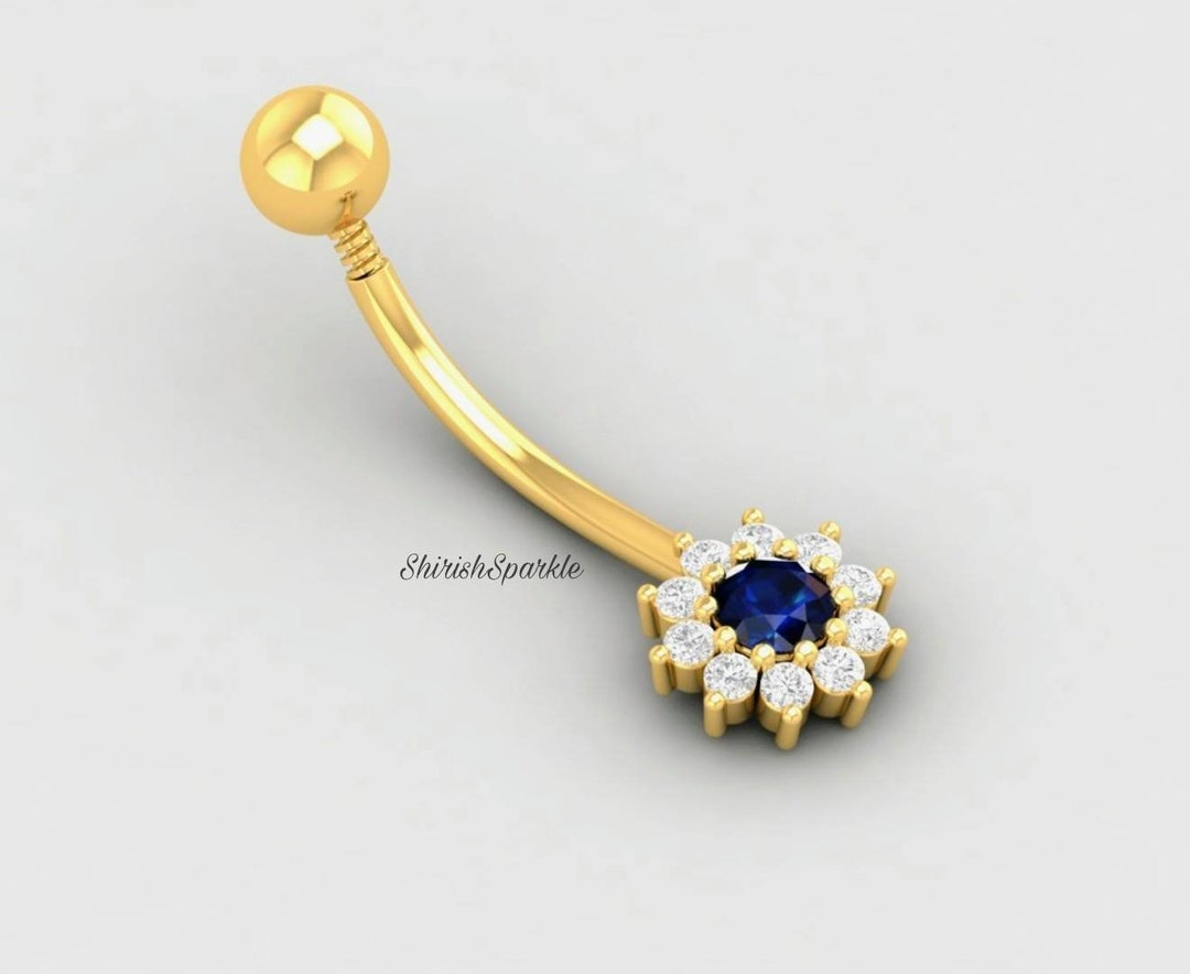 Natural Blue Sapphire Navel Piercing Sapphire Belly Post Blue Sapphire ...
