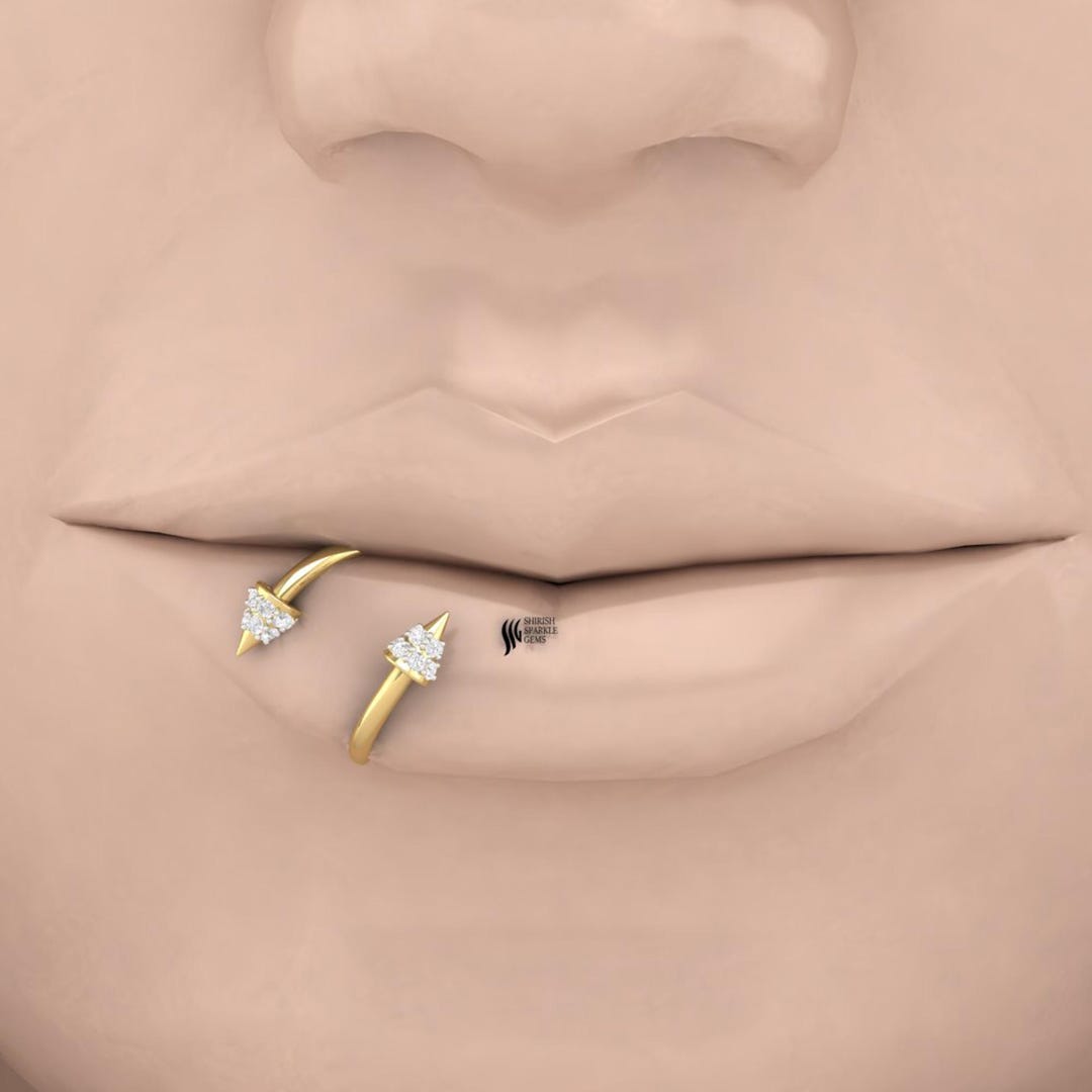 14k Solid Gold Diamond Lip Ring – Double Spike Labret Piercing Luxury ...