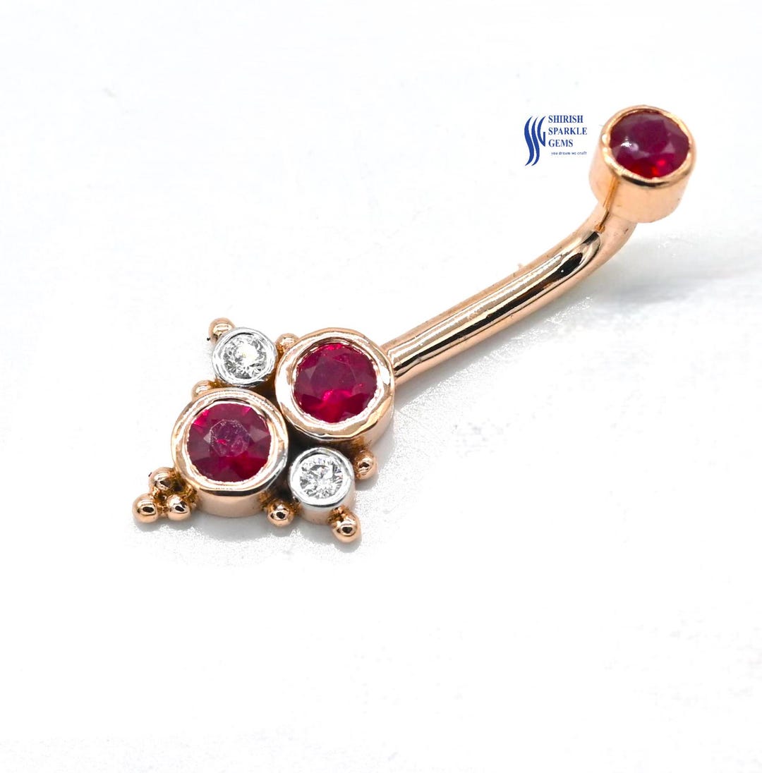 14k Ruby Diamond Belly Button Navel Piercing Diamond Rook Piercing Gold ...