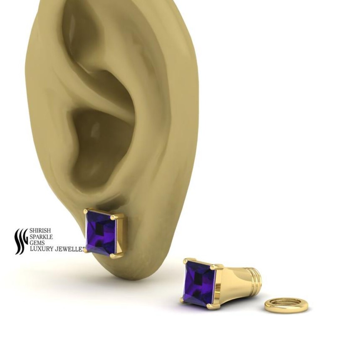 Natural Gemstone Ear Tunnels Gold Ear Gauge Amethyst Ear Plugs Piercing ...