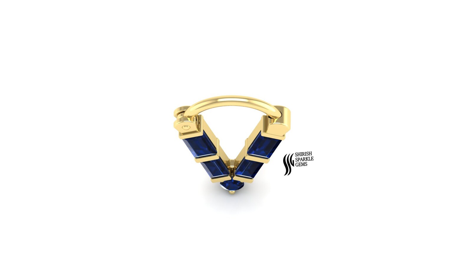 V Shape Blue Sapphire Septum Nose Piercing Ear Piercing Helix Hoop ...